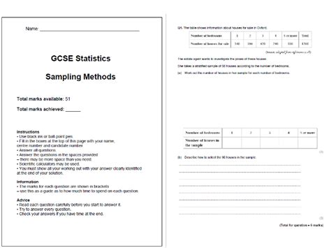 Sampling Methods Exam Questions Teaching Resources