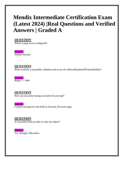 Mendix Intermediate Certification Exam Latest 2024 Real Questions