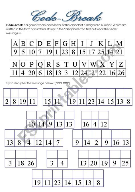 Code Break Esl Worksheet By Linzvin