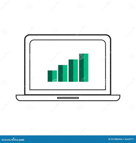 Vector Computer Laptop Graph And Chart In Screen Icon Symbol On White Background Stock