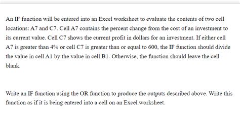 Solved A Nested IF Function Is Being Entered Into An Excel Chegg