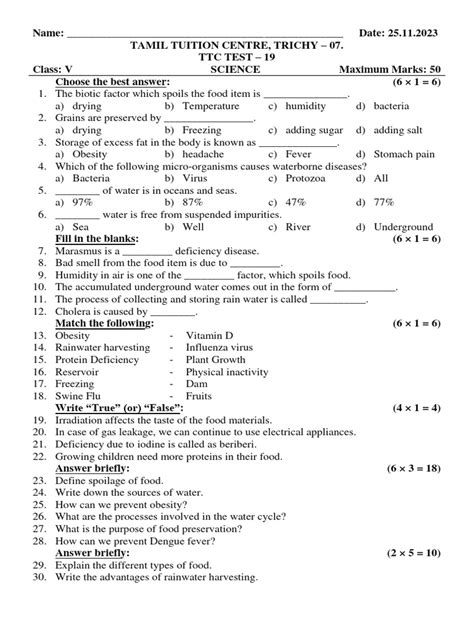 5th Science Qp Download Free Pdf Water Food Preservation