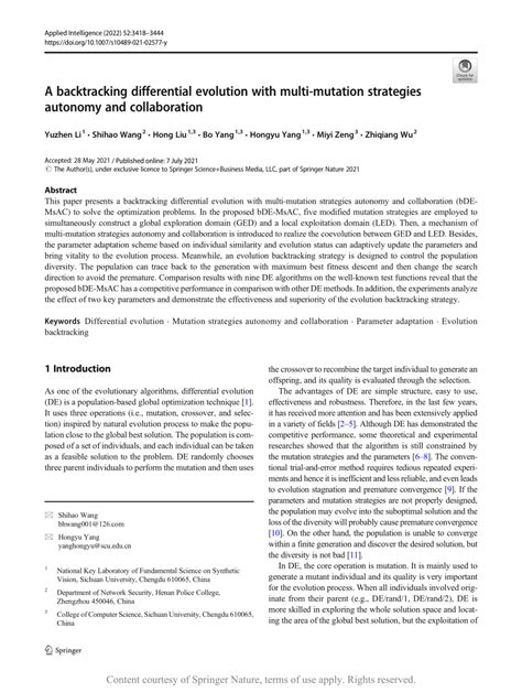 A Backtracking Differential Evolution With Multi Mutation Strategies Autonomy And Collaboration