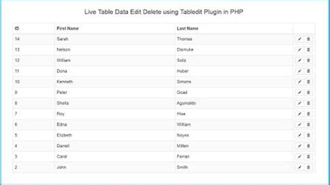 Live Table Data Edit Delete Using Tabledit Plugin In Php Youtube