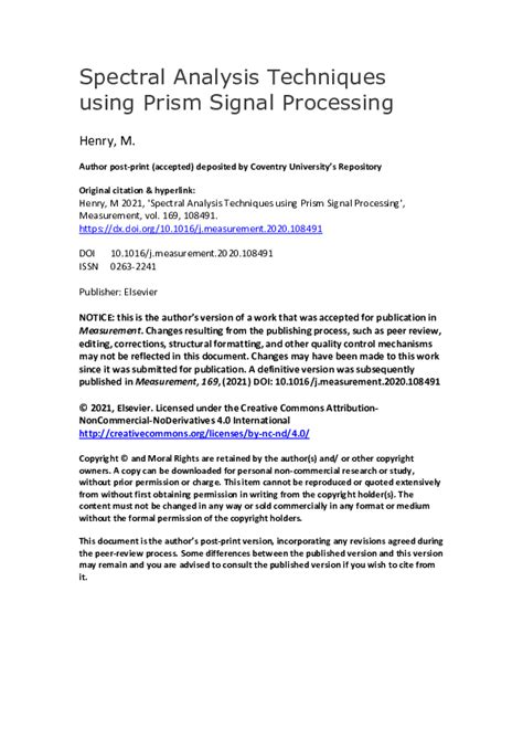 Pdf Spectral Analysis Techniques Using Prism Signal Processing