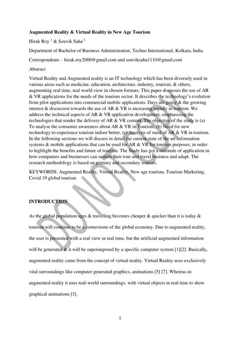 Pdf Augmented Reality And Virtual Reality In New Age Tourism