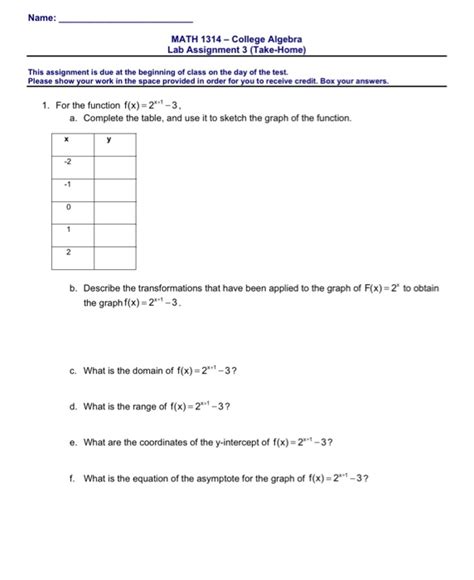 Solved Name Math 1314 College Algebra Lab Assignment 3