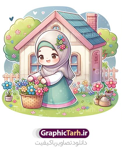 طرح تصویرسازی کاراکتر دختر با حجاب کارتونی گرافیک طرح
