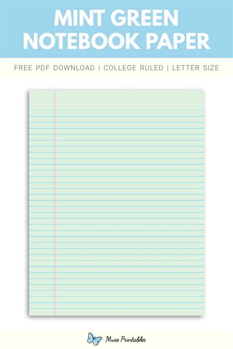 Free Printable Mint Green College Ruled Notebook Paper Letter Paper Notebook Paper Ruled