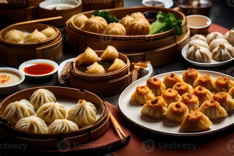 Various Types Of Dumplings Are Arranged On A Table AI Generated 33814452 Stock Photo At Vecteezy