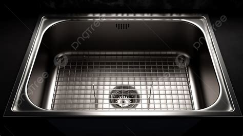 검정색 배경에 스테인리스 스틸 접시 세척기 부엌 싱크대의 3d 렌더링 스테인레스 스틸 도자기 3d 그림에서 싱크대의 부엌 싱크대 상위 뷰 프레임 모델의 3d 모델의 3d