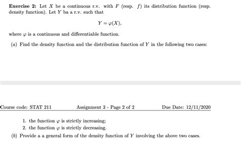 Exercise 2 Let X Be A Continuous Rv With F Resp