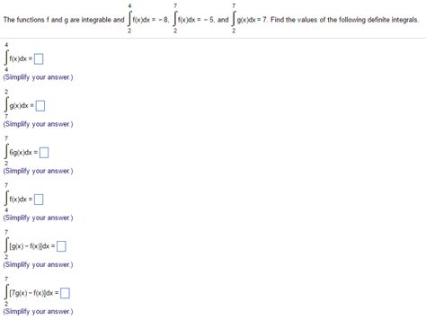 solved the functions f and g are integrable and integral 2 4