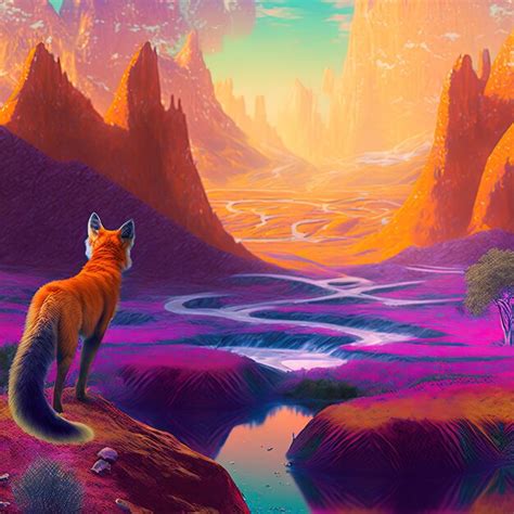 Premium Photo A Painting Of A Fox With A River In The Background