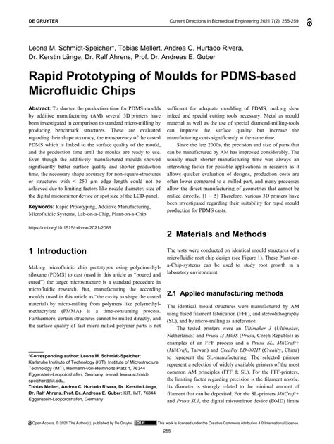 Pdf Rapid Prototyping Of Moulds For Pdms Based Microfluidic Chips