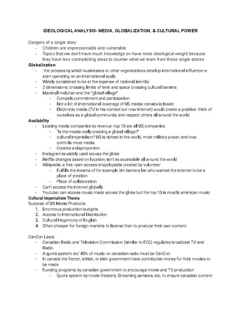 Ideological Analysis Media Globalization And Cultural Power Ideological Analysis Media