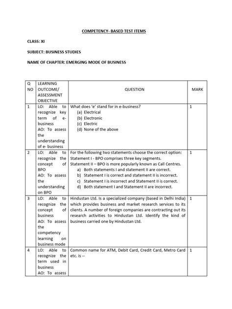 Class Xi Bst Chapter 5emerging Mode Of Business Competency Based Test Items Marks Wise Class Xi Bst Chapter 5emerging Mode Of Business Competency Based Test Items Marks Wise