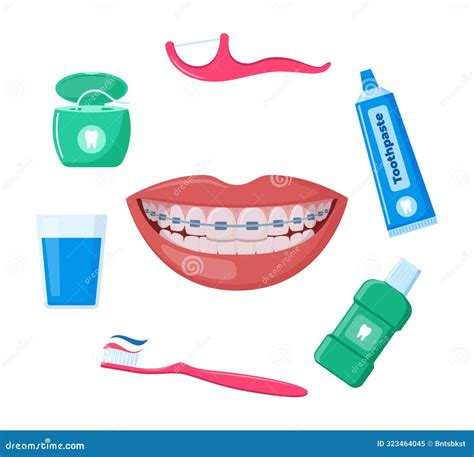 Braces Corrective Orthodontics Smiling Female Mouth With Healthy Teeth And Braces Dental