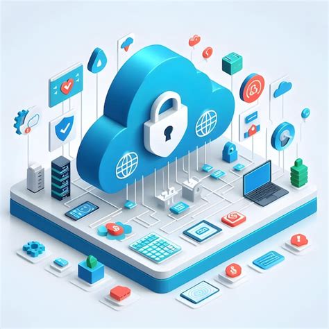 3d Flat Vector As Cloud Computing And Network Security With Firewall