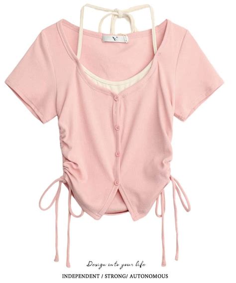 제니 발레코어 사이드 셔링 홀터 나시 레이어드 반팔 티셔츠 4color