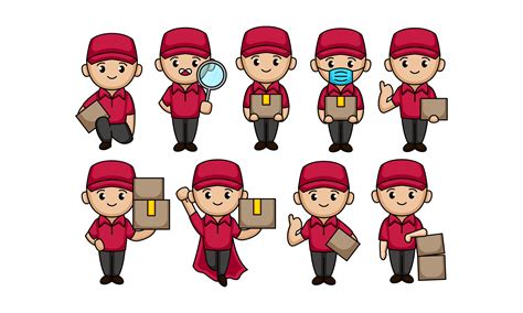 Cute Delivery Man Cartoon Collection Graphic By Guavanaboy · Creative