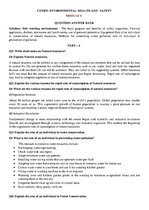 Module 5 Question Answer Bank Cet455 Environmental Health And Safety Module 5 Question Answer