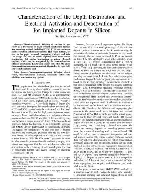 Characterization Of The Depth Distribution And Electrical Activation