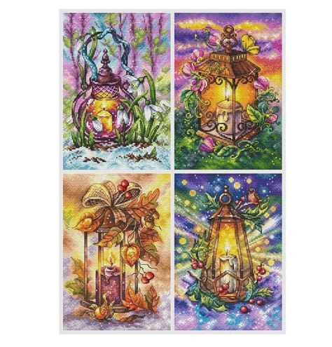 16ct Pre Printed Cross Stitch Diy Kit Lamp Of Four Seasons Stamped