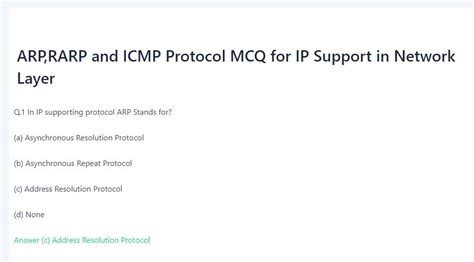 Arprarp And Icmp Protocol Mcq For Ip Support In Network Layer