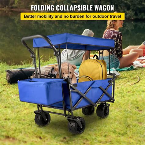 Collapsible Wagon Cart Blue Foldable Wagon Cart Removable Canopy