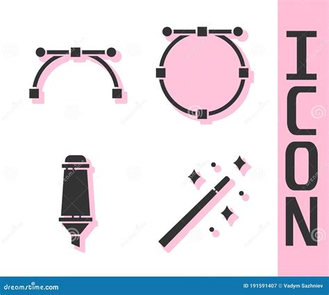 Set Magic Wand Bezier Curve Marker Pen And Circle With Bezier Curve