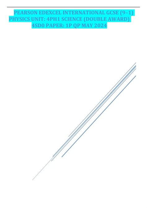 Pearson Edexcel International Gcse 9 1 Physics Unit 4ph1 Science Double Award 4sd0 Paper