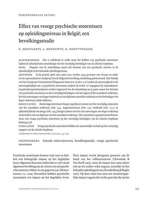 Pdf Associations Between Early Onset Mental Disorders And Educational Attainment In Belgium A