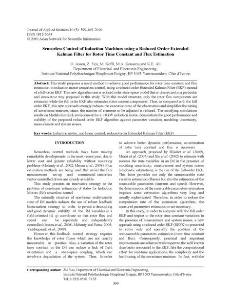 Pdf Sensorless Control Of Induction Machines Using A Reduced Order Extended Kalman Filter For