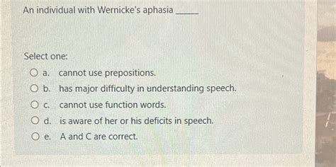 Solved An Individual With Wernickes Aphasia Qselect Onea
