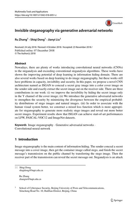 Pdf Invisible Steganography Via Generative Adversarial Networks