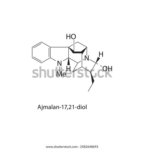 Ajmalan 1721 Diol Skeletal Structurealkaloid Compound Schematic Illustration Stock Vector