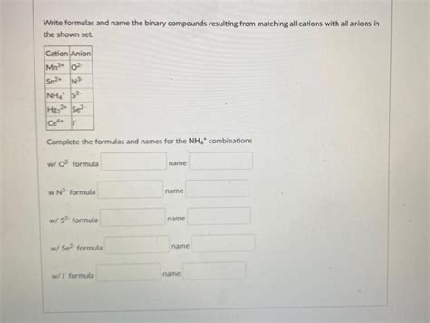 solved write formulas and name the binary compounds