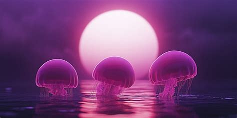 빛나는 태양 어두운 자주색 배경 앞에 떠 다니는 핑크 해파리 분홍색 해파리 떠 있는 배경 일러스트 및 사진 무료 다운로드 Pngtree