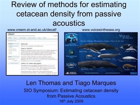 Review Of Methods For Estimating Cetacean Density From Passive