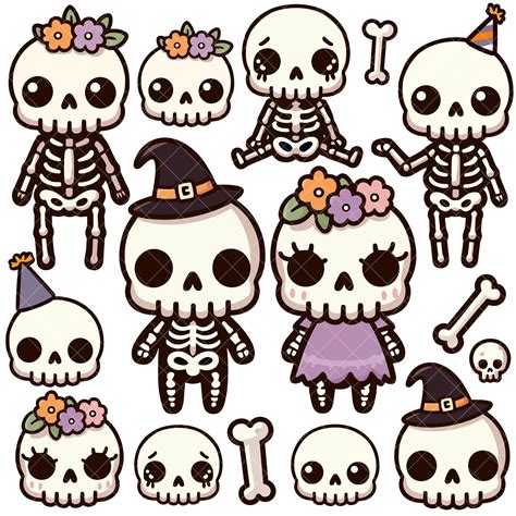 Kawaii Skeleton Party Png Bundle Calavera Kawaii Calaveras Pintadas