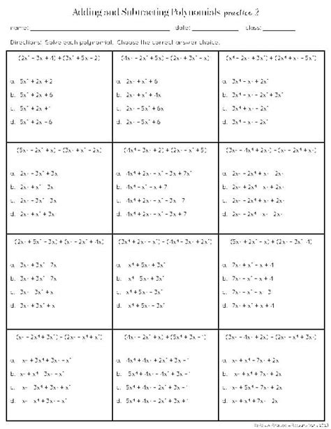 Adding And Subtracting Polynomials Practice 2 And Digital Activity