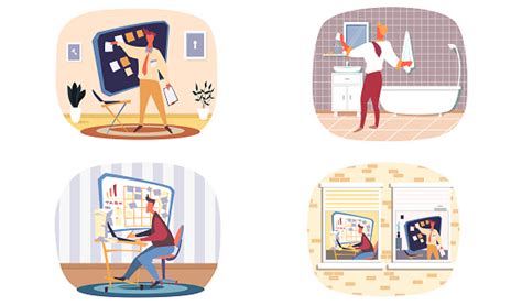 사람과 함께하는 장면 세트는 작업을 조직하고 사업 계획을 준비합니다 계획 및 시간 관리 개념에 대한 스톡 벡터 아트 및 기타