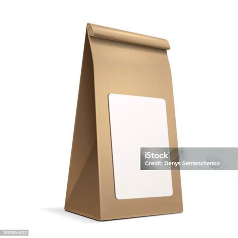 커피 소금 설탕 후추 향신료 또는 밀가루의 흰색 라벨 스티커와 슬림 종이 가방 패키지 갈색 접혀 디자인에 대 한 준비 스낵 제품 포장 벡터 Eps10 0명에 대한 스톡 벡터