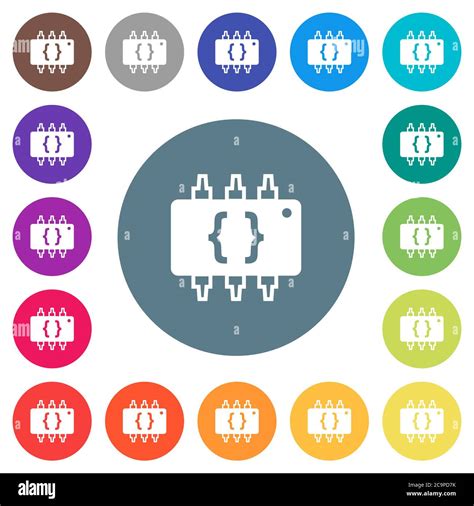 Hardware Programming Flat White Icons On Round Color Backgrounds 17 Background Color Variations