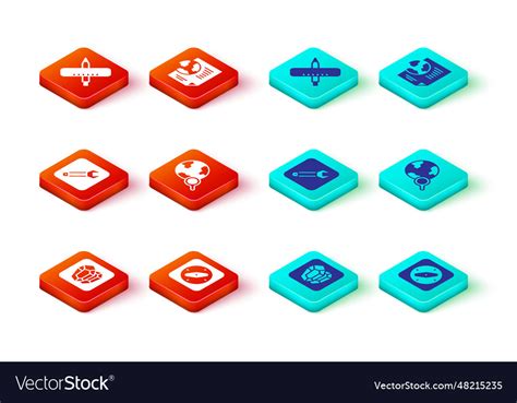 Set Gem Stone Compass Wrench Spanner Magnifying Vector Image