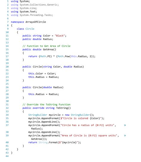 C Code For Circle Class With Overloads