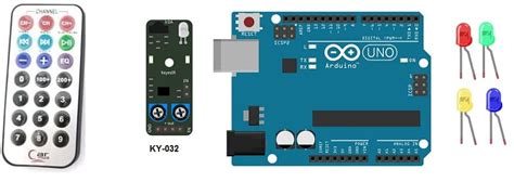 remotely light up four leds by remote control using ky 032 sensor and