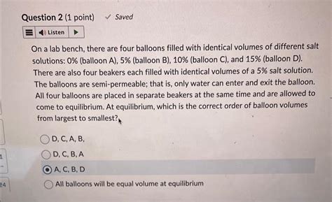 solved on a lab bench there are four balloons filled with