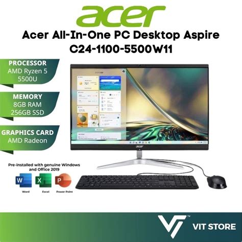 Acer Aspire All In One Desktop PC C24 1100 5300W11 5500W11 AMD Ryzen 3 5300U AMD Radeon 4GB